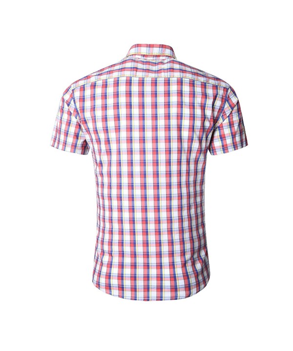 Mens Western Casual Button Down Short Sleeve Plaid Shirt Redandblue