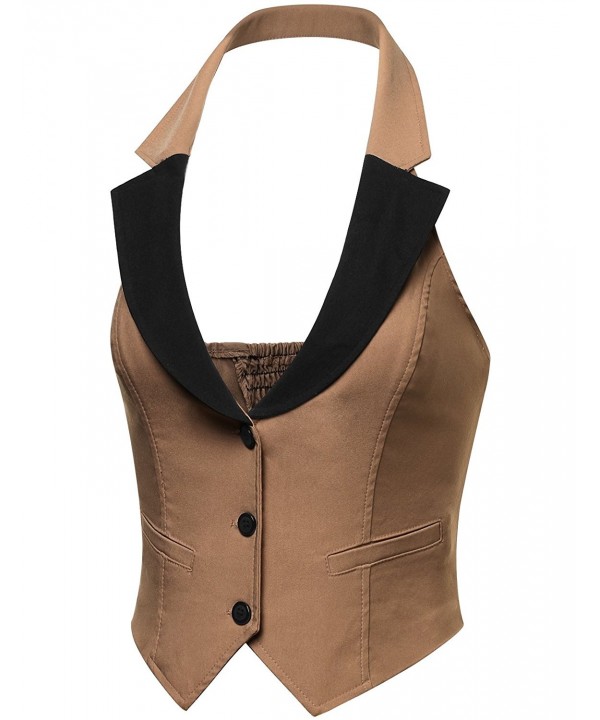 Fpt Womens Fashion Halter Neck Cropped Button Up Vest 4 Styles